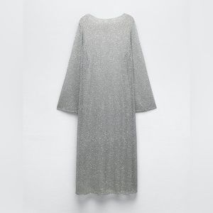 Zara | Dresses | Zara Silver Long Metallic Mesh Knit Dress | Poshmark